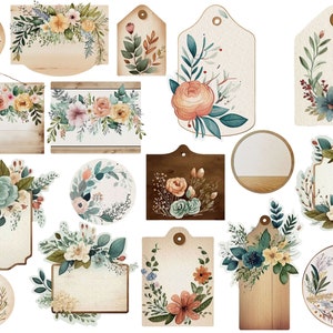 Watercolor Flower Labels and Signs With Floral Elements Individual PNG ...