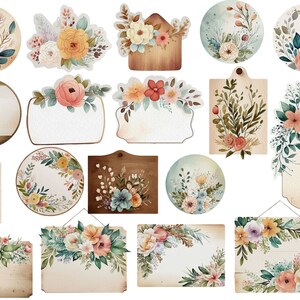 Watercolor Flower Labels and Signs With Floral Elements Individual PNG ...