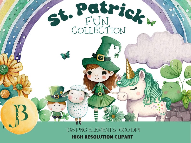 Watercolor St Patricks Day Clipart Cute Shamrock Download - Etsy