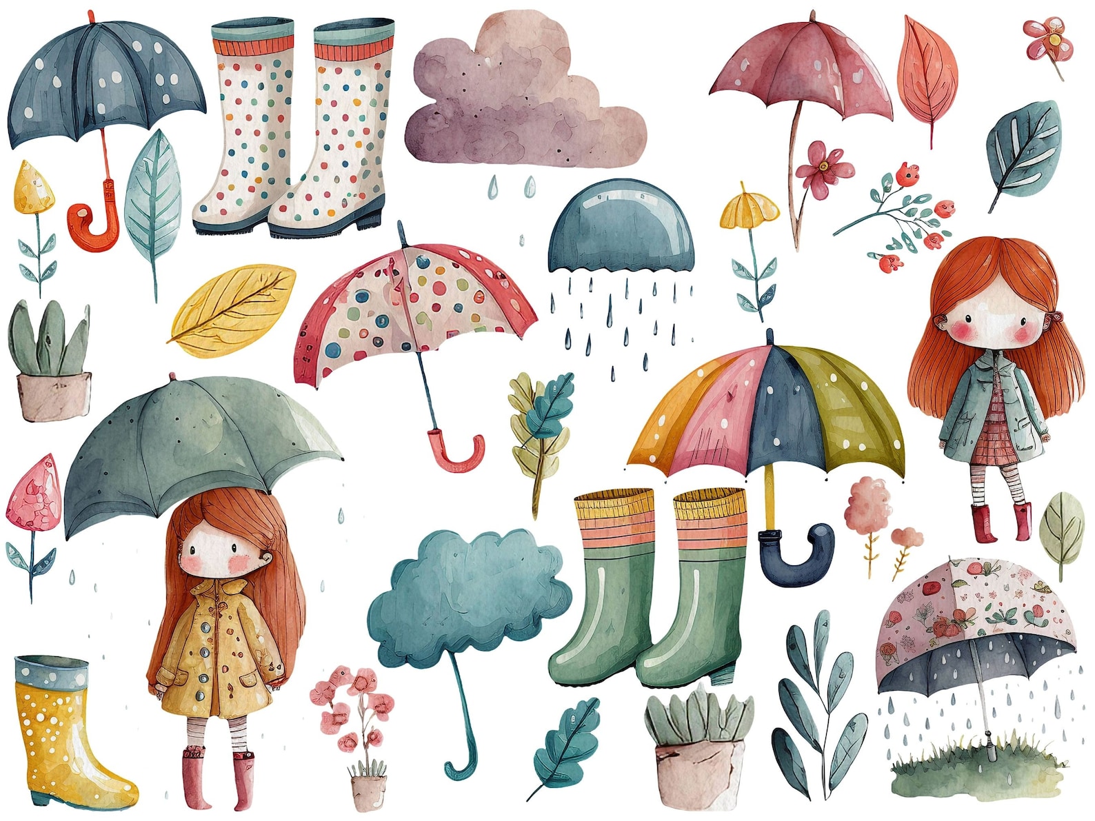 Rainy Day Spring Clipart, Instant Download - Umbrella Clipart ...