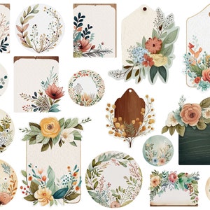 Watercolor Flower Labels and Signs With Floral Elements Individual PNG ...