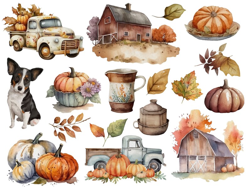 Autumn Farmhouse Clipart Bundle - 164 High-quality PNG Elements - Fall ...