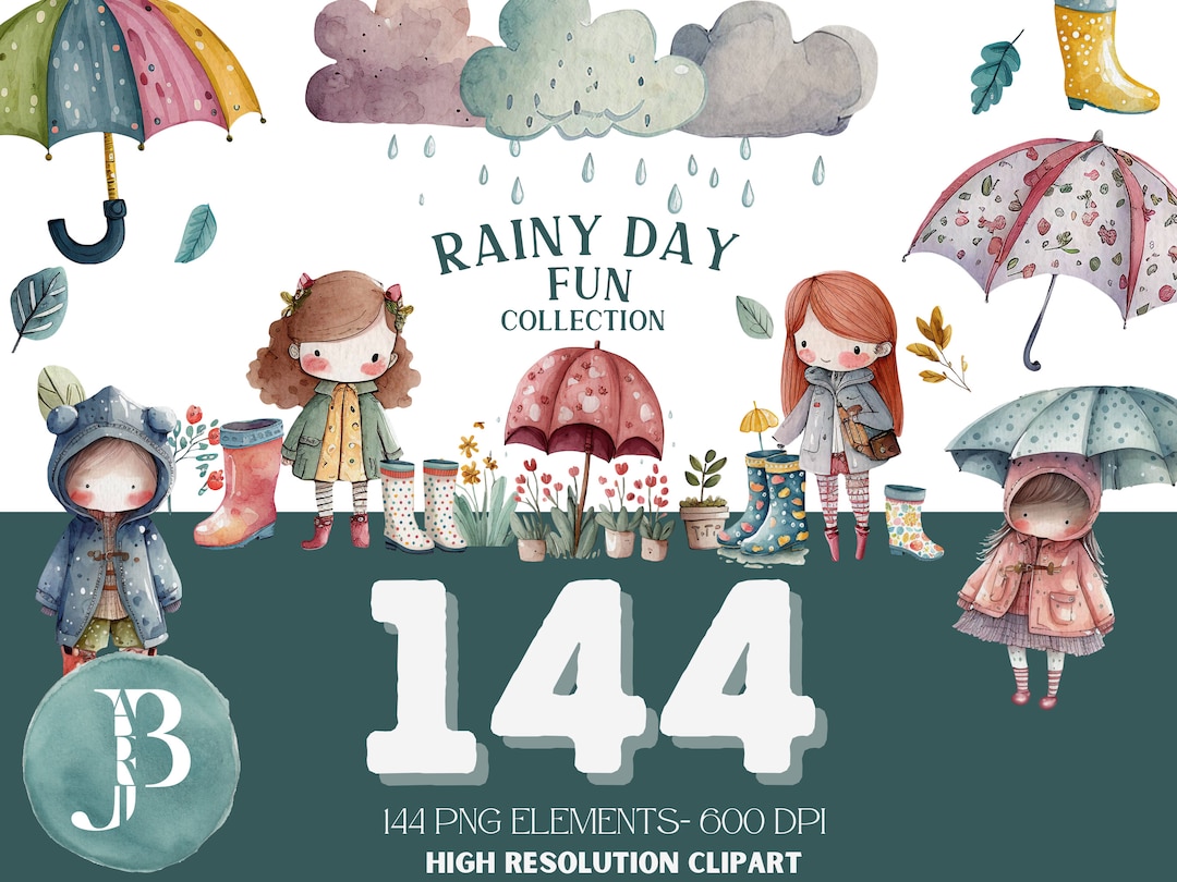 Rainy Day Spring Clipart, Instant Download - Umbrella Clipart ...