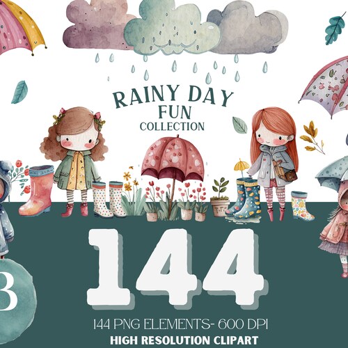 Rainy Day Spring Clipart Instant Download Umbrella Clipart - Etsy