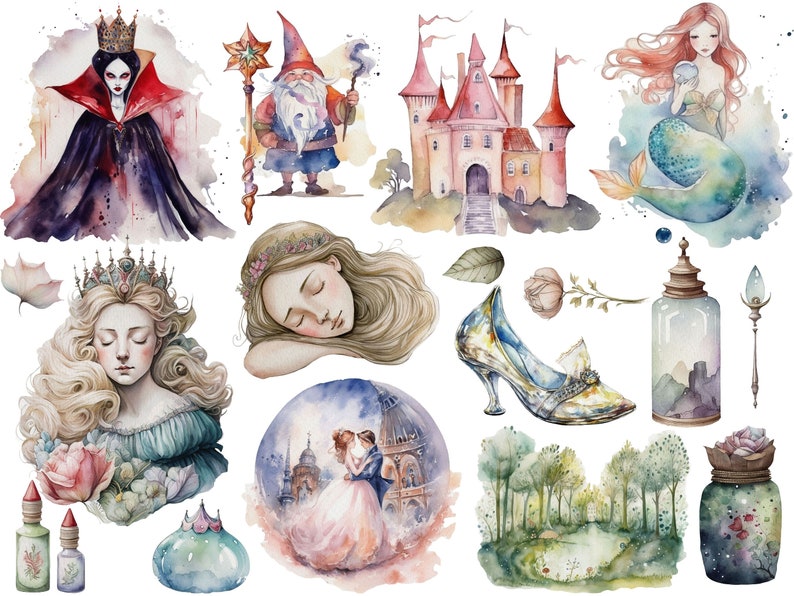 Watercolor Princess Fairytale Clipart Collection Castle - Etsy