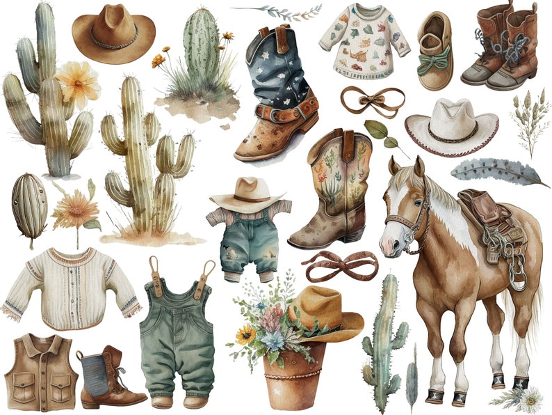 Watercolor Cowboy Baby Clipart Littlest Cowboy Baby Shower - Etsy Australia