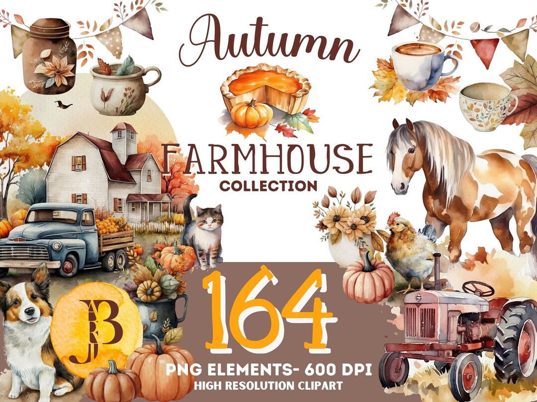 Autumn Farmhouse Clipart Bundle - 164 High-quality PNG Elements - Fall ...