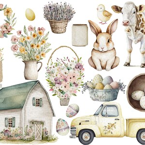 Watercolor Farmhouse Easter Clipart, Farmhouse Truck Clip Art , Farm ...