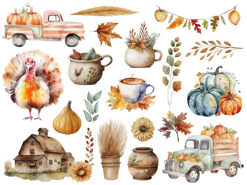Autumn Farmhouse Clipart Bundle - 164 High-quality PNG Elements - Fall ...