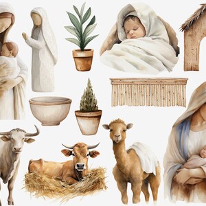 Watercolor Nativity Christmas Clipart PNG Set Collection - Etsy
