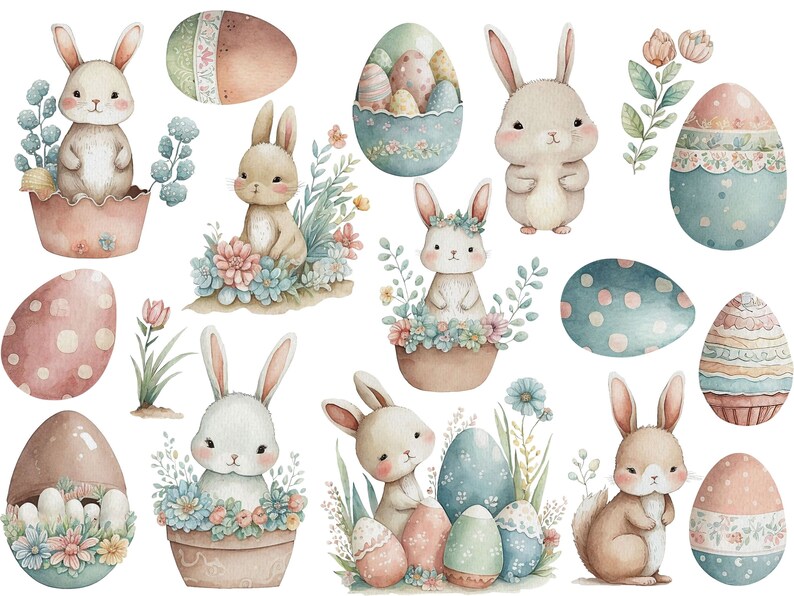 Watercolor Easter Clipart Cute Easter Clipart Digital - Etsy