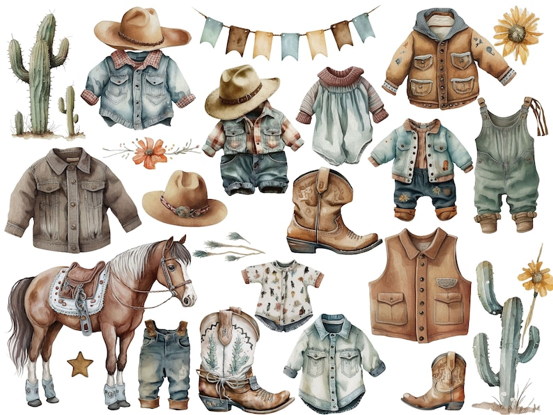 Watercolor Cowboy Baby Clipart Littlest Cowboy Baby Shower - Etsy Australia