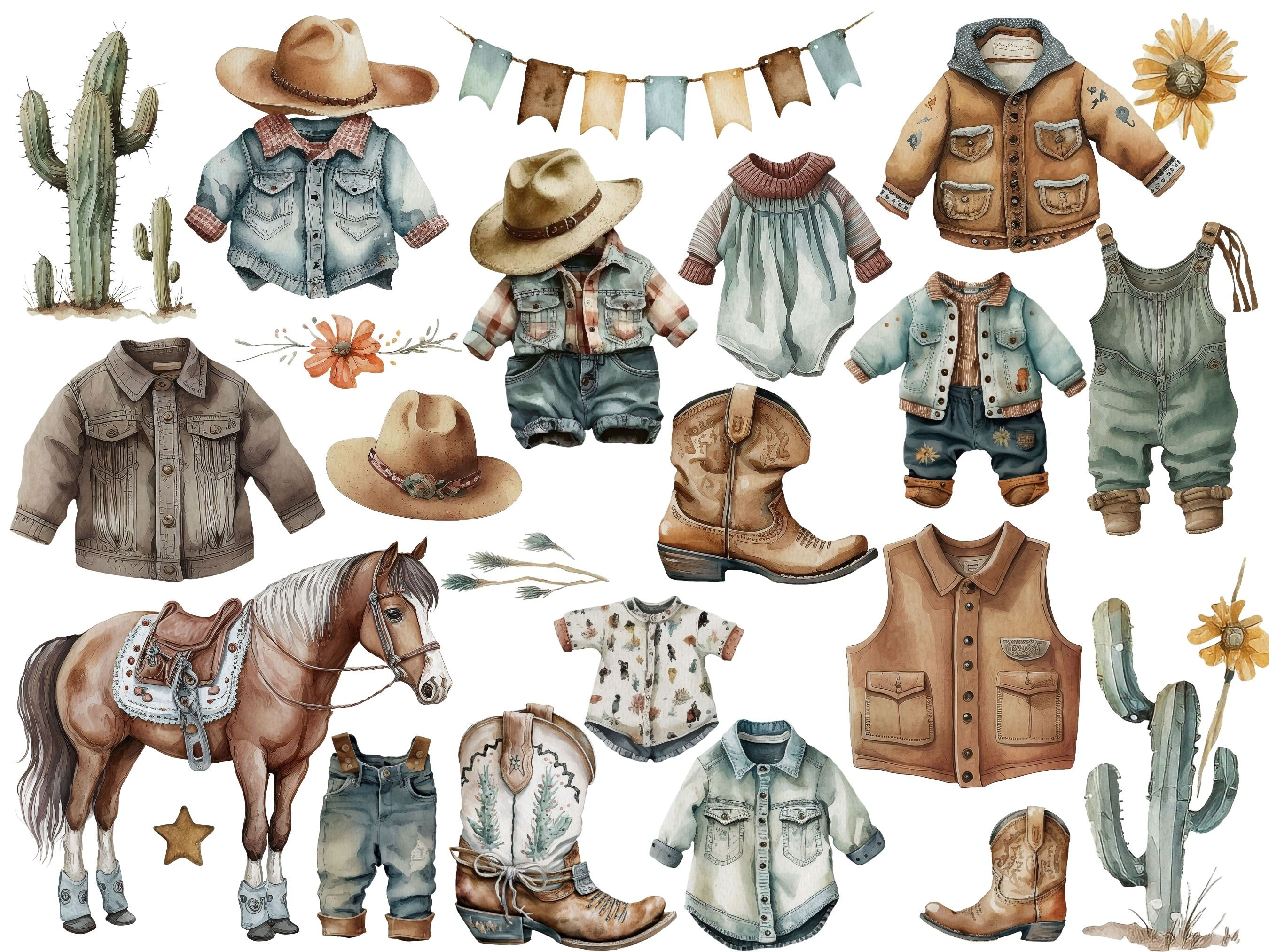 Watercolor Cowboy Baby Clipart Littlest Cowboy Baby Shower - Etsy Australia