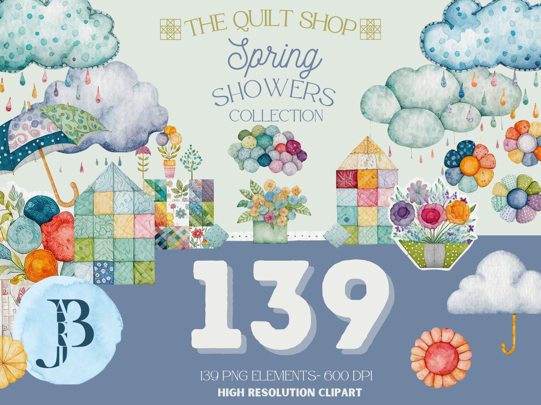 Spring Showers Quilt Watercolor Clipart Collection - Instant Download ...