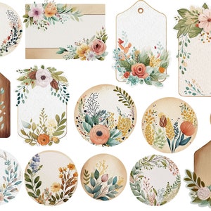 Watercolor Flower Labels and Signs With Floral Elements Individual PNG ...