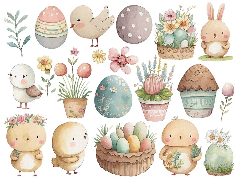 Watercolor Easter Clipart Easter Whimsy Collection Digital - Etsy