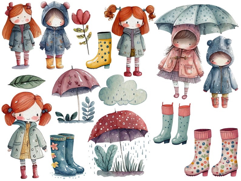 Rainy Day Spring Clipart Instant Download Umbrella Clipart - Etsy