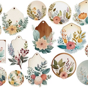 Watercolor Flower Labels and Signs With Floral Elements Individual PNG ...