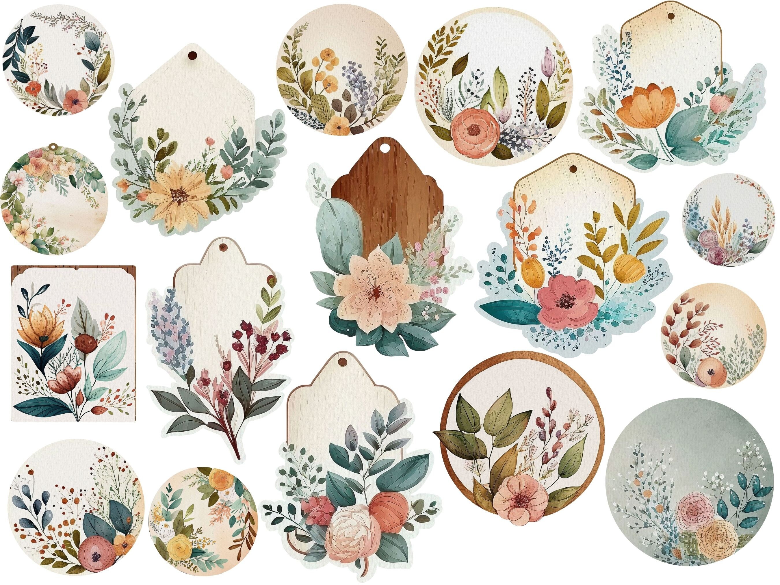 Watercolor Flower Labels and Signs With Floral Elements Individual PNG ...