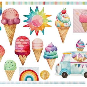 Watercolor Summer Ice Cream Clipart Collection, Quilt Block Clipart ...