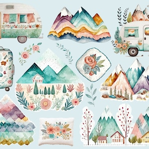 Watercolor Camping Clipart Collection- A Cute Quilt Clipart Collection ...