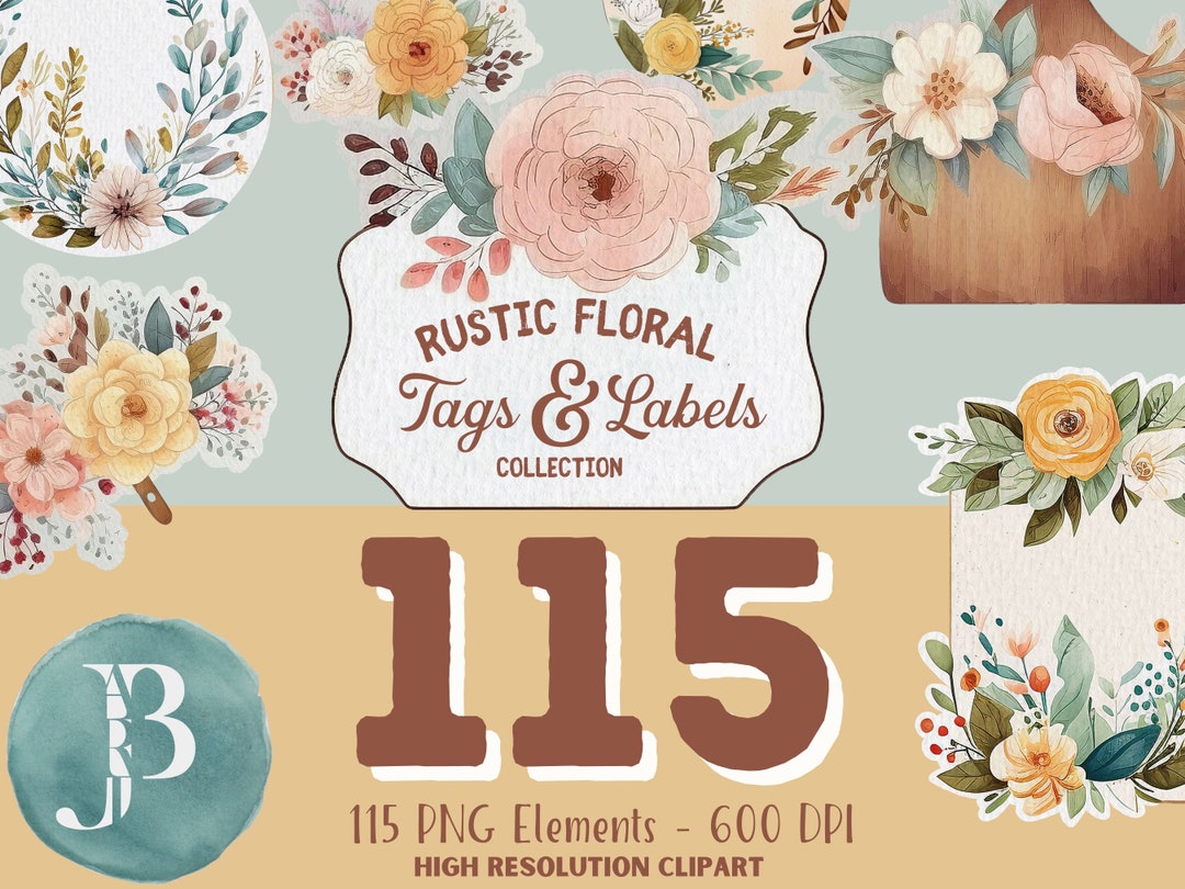 Watercolor Flower Labels and Signs With Floral Elements Individual PNG ...