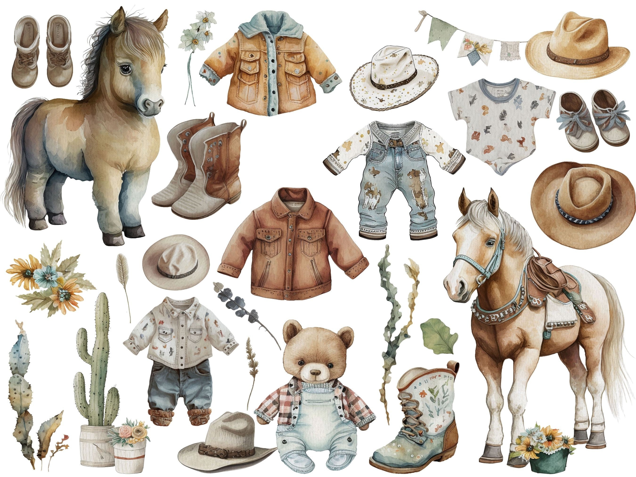Watercolor Cowboy Baby Clipart Littlest Cowboy Baby Shower - Etsy Australia