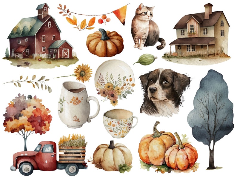 Autumn Farmhouse Clipart Bundle - 164 High-quality PNG Elements - Fall ...