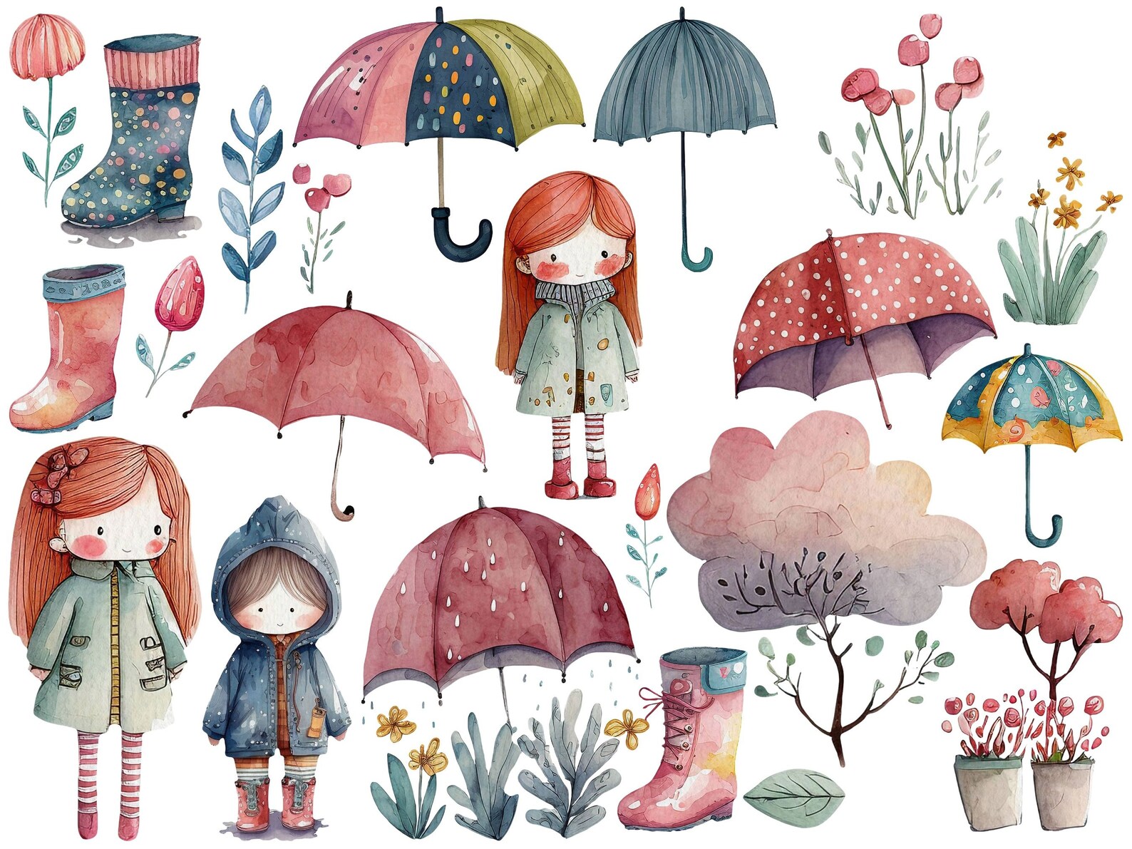 Rainy Day Spring Clipart, Instant Download - Umbrella Clipart ...