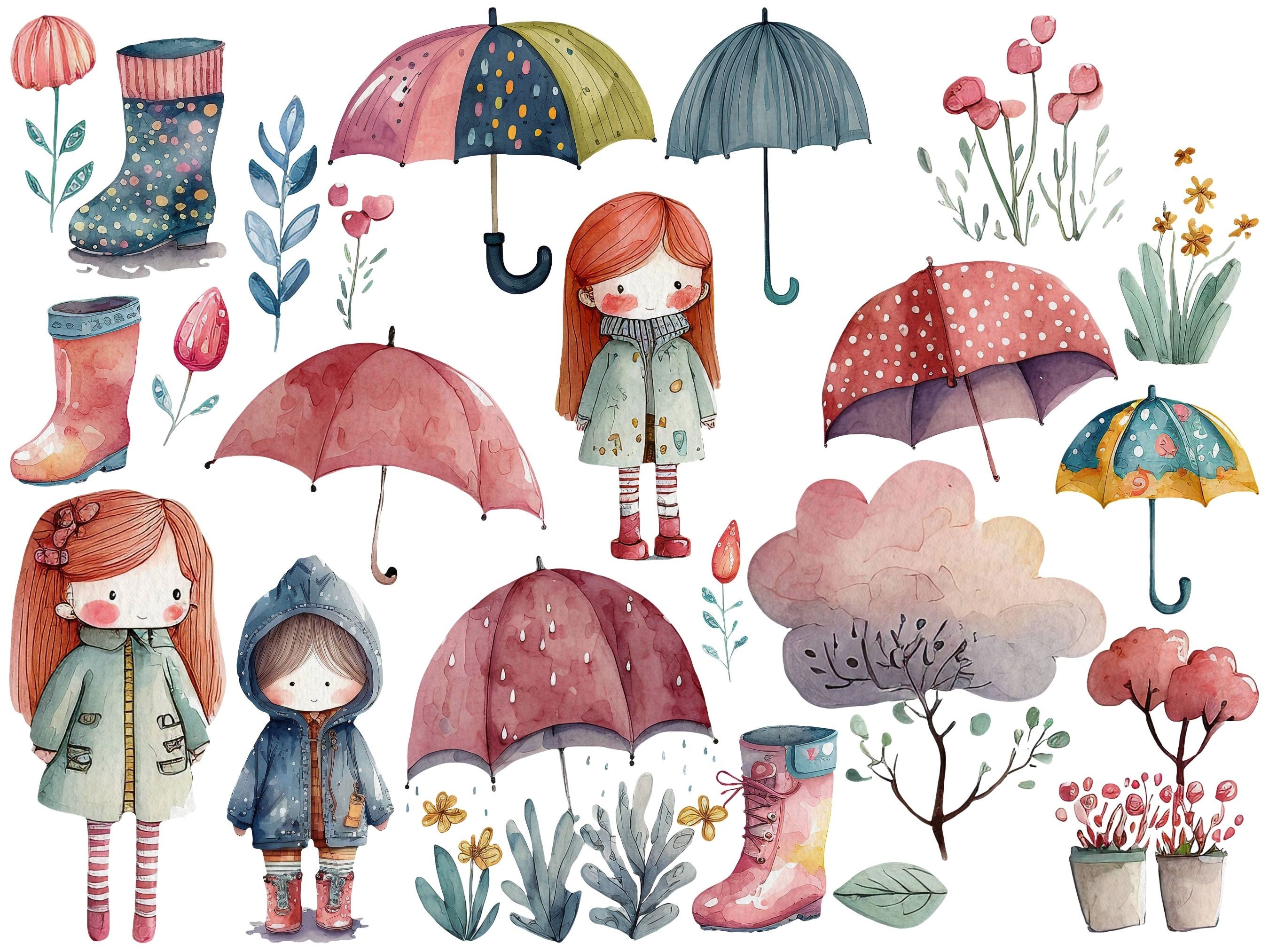 Rainy Day Spring Clipart Instant Download Umbrella Clipart - Etsy Australia
