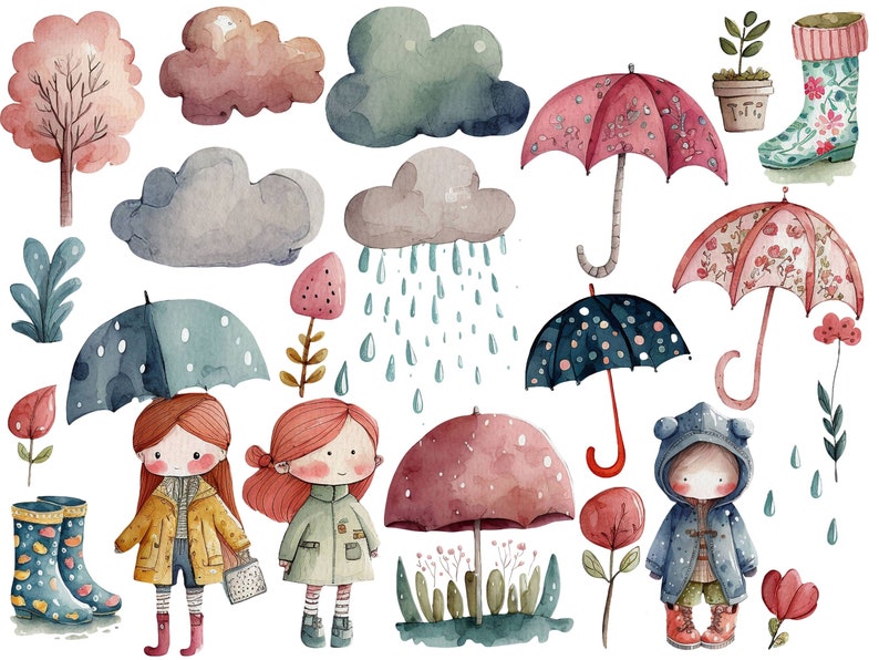 Rainy Day Spring Clipart Instant Download Umbrella Clipart - Etsy