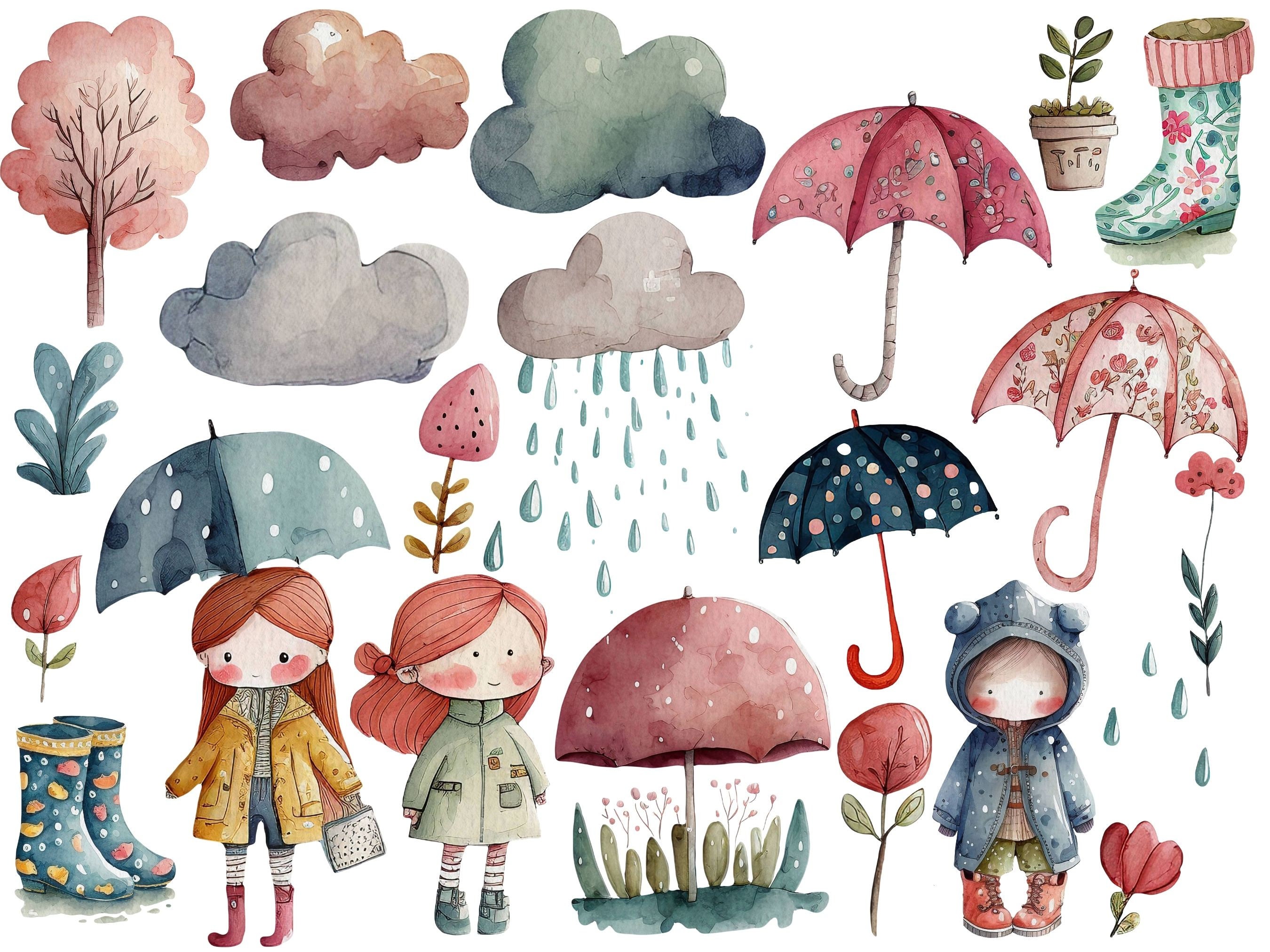 Rainy Day Spring Clipart Instant Download Umbrella Clipart - Etsy Australia