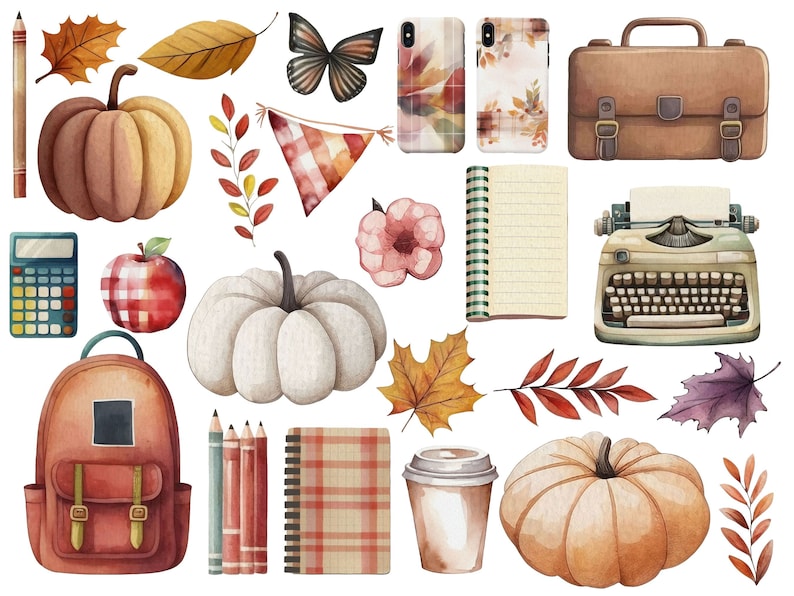 Fall School Supply Clipart, Back to School, School Bus, College Clipart ...