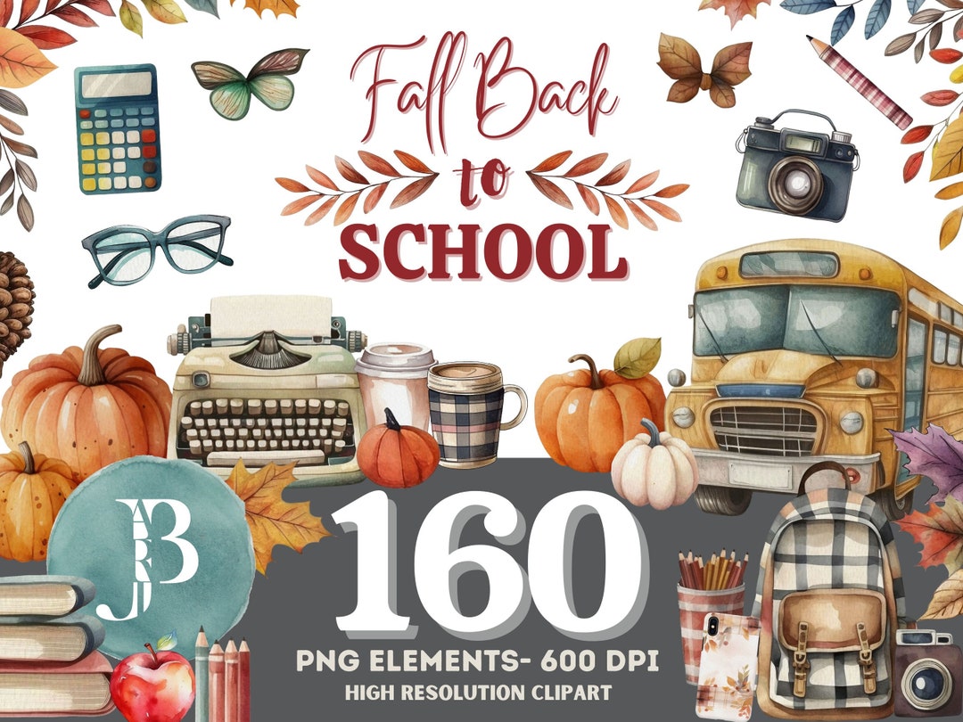 Fall School Supply Clipart, Back to School, School Bus, College Clipart ...