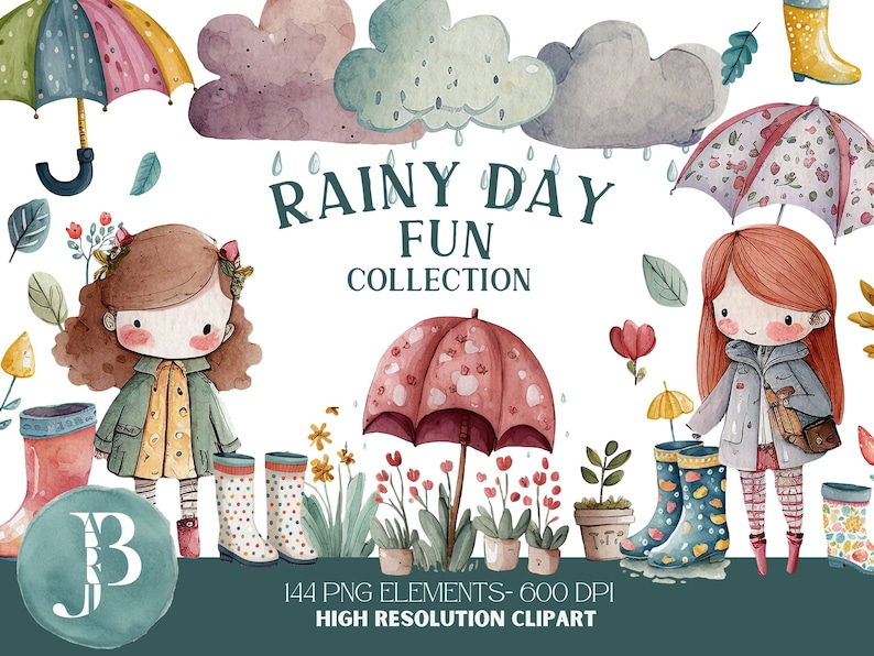 Rainy Day Spring Clipart Instant Download Umbrella Clipart - Etsy