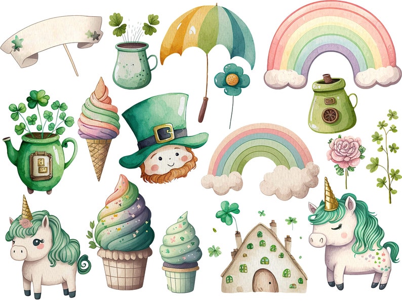 Watercolor St Patricks Day Clipart Cute Shamrock Download - Etsy