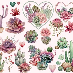 Boho Cactus and Succulent Watercolor Clipart, Boho Clipart, Valentine's ...