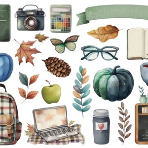 Fall School Supply Clipart, Back to School, School Bus, College Clipart ...