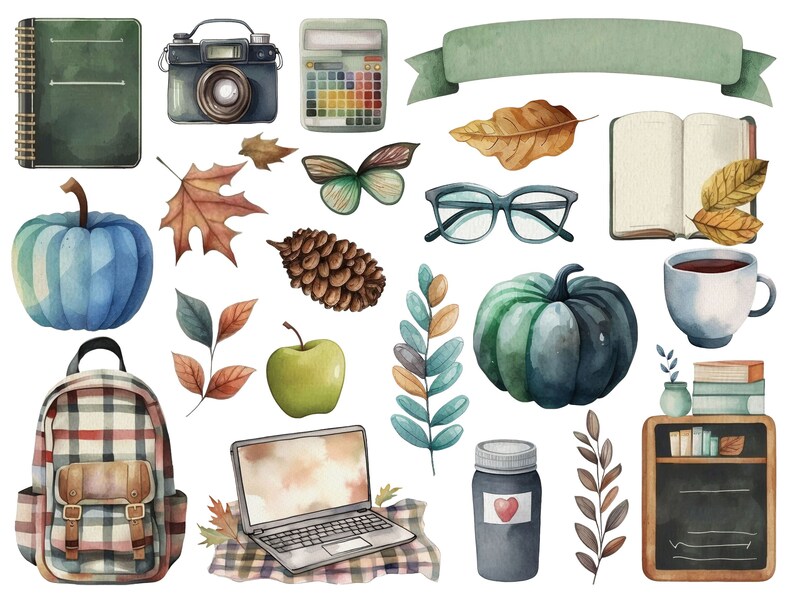 Fall School Supply Clipart, Back to School, School Bus, College Clipart ...
