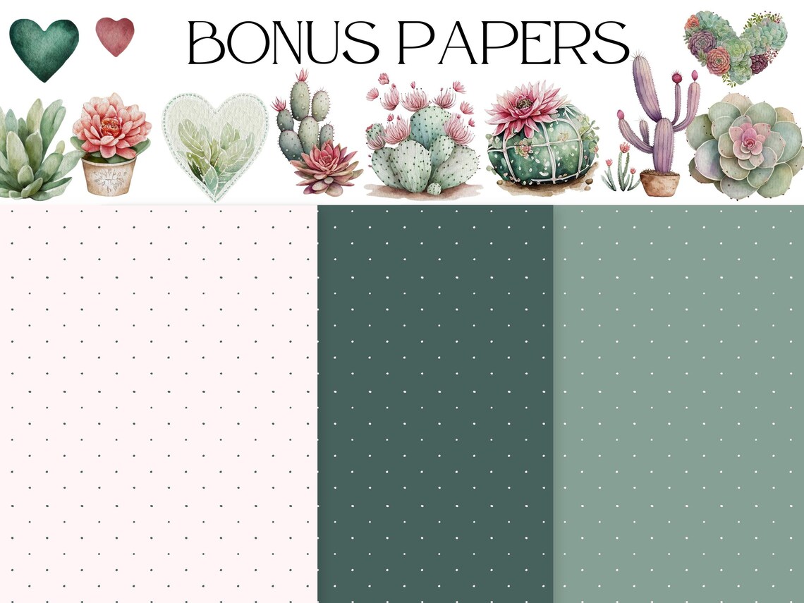 Boho Cactus and Succulent Watercolor Clipart, Boho Clipart, Valentine's ...