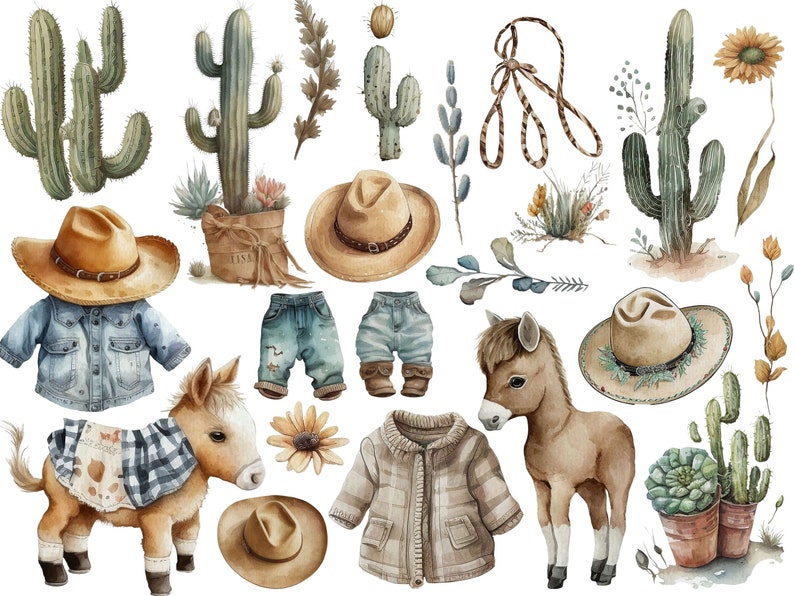 Watercolor Cowboy Baby Clipart Littlest Cowboy Baby Shower - Etsy Australia