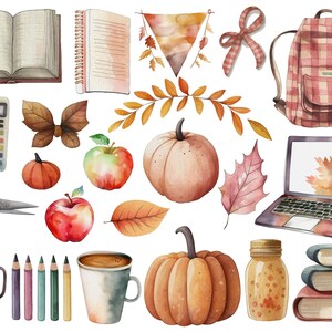 Fall School Supply Clipart, Back to School, School Bus, College Clipart ...