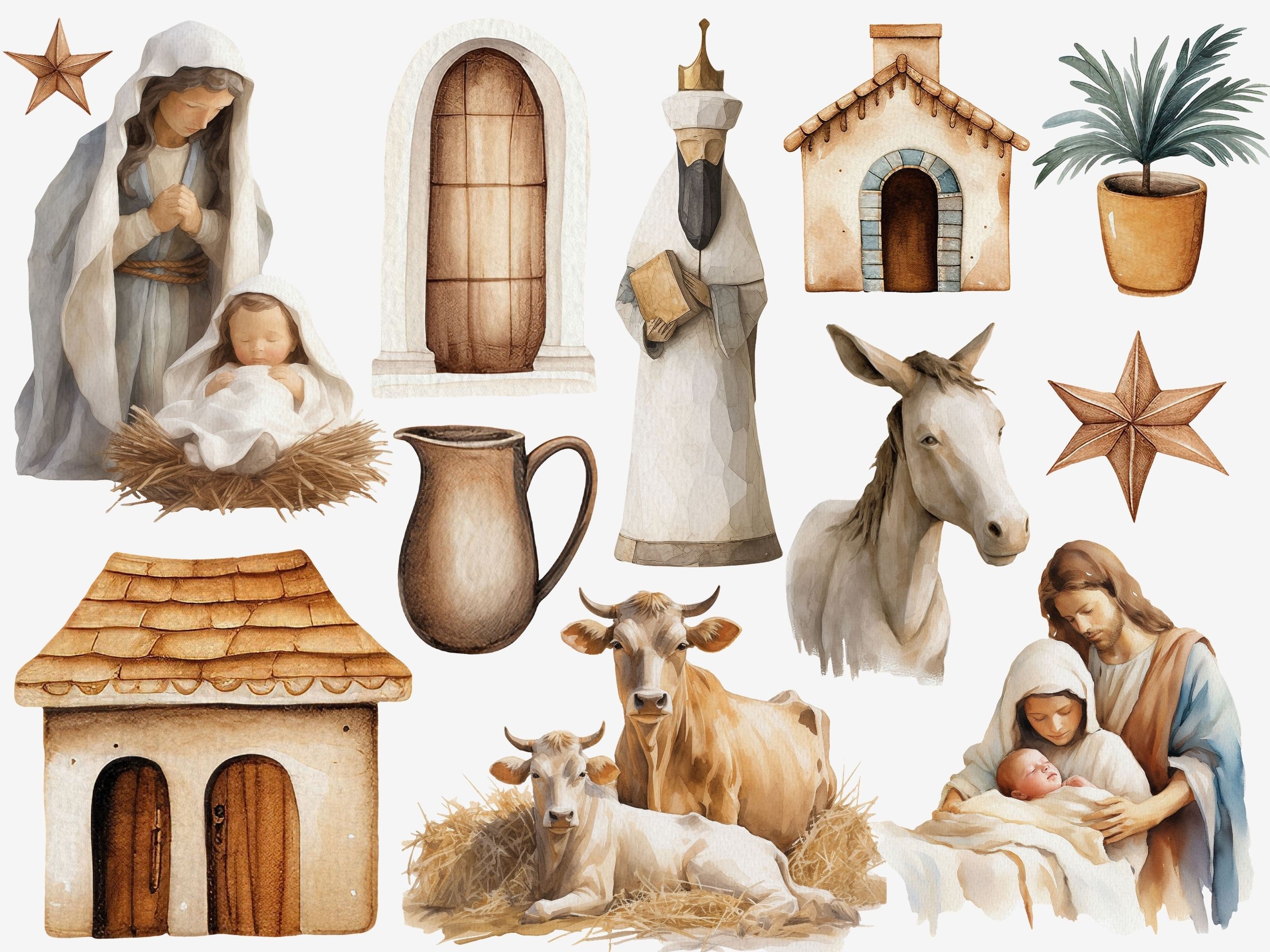 Watercolor Nativity Christmas Clipart PNG Set Collection - Etsy
