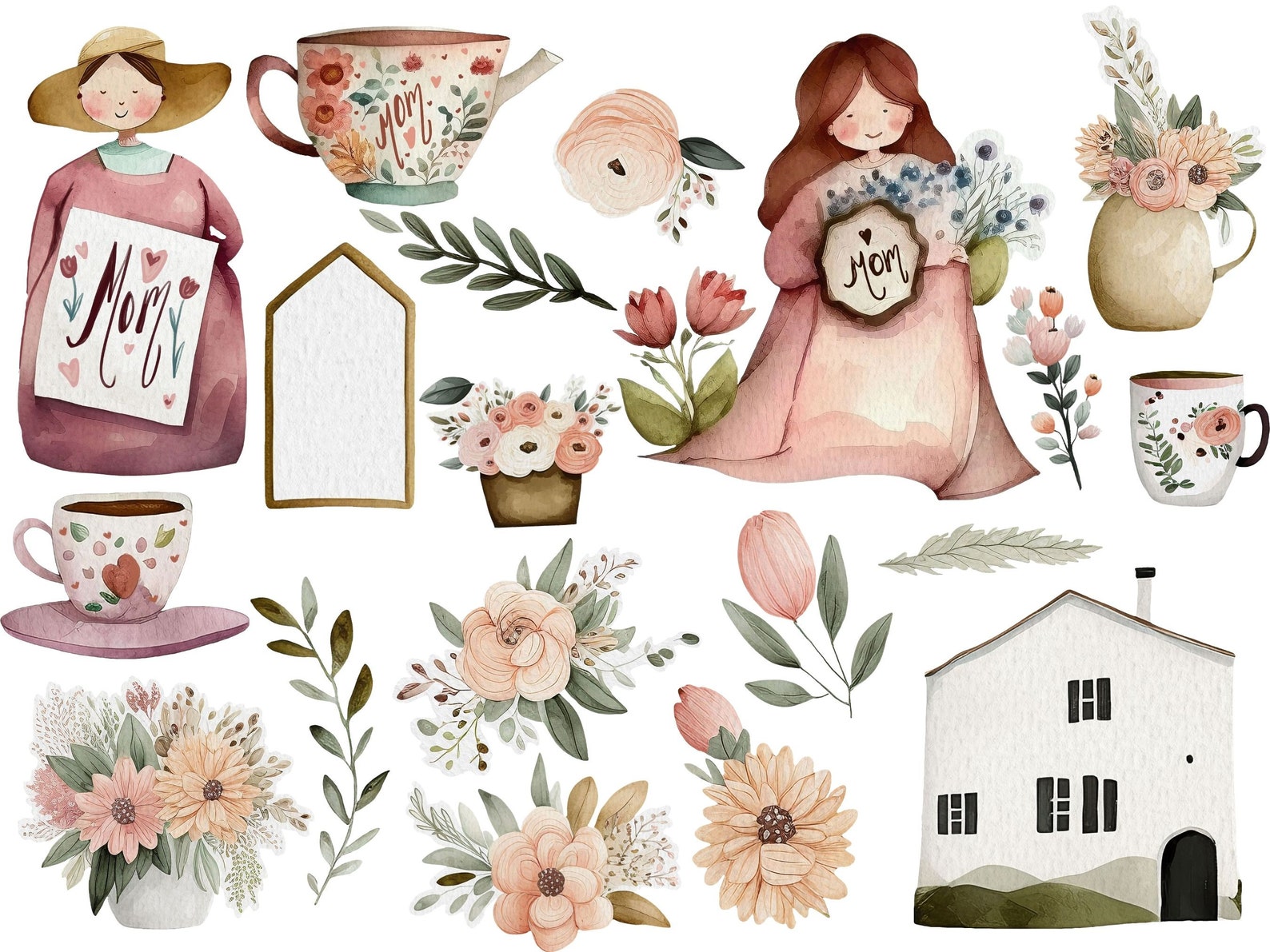 Watercolor Floral Mother's Day Clipart - Flowers for Mom Collection ...