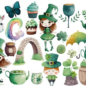 Watercolor St Patricks Day Clipart - Cute Shamrock Download - Instant ...