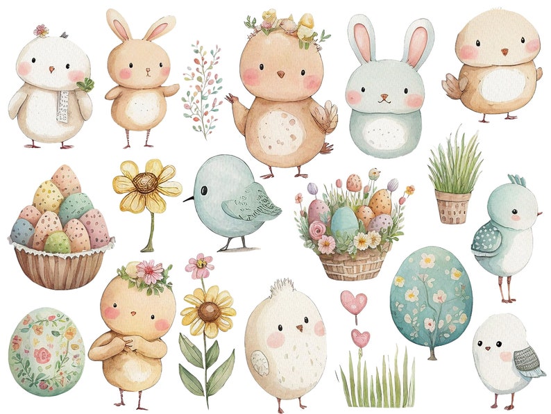 Watercolor Easter Clipart Easter Whimsy Collection Digital - Etsy