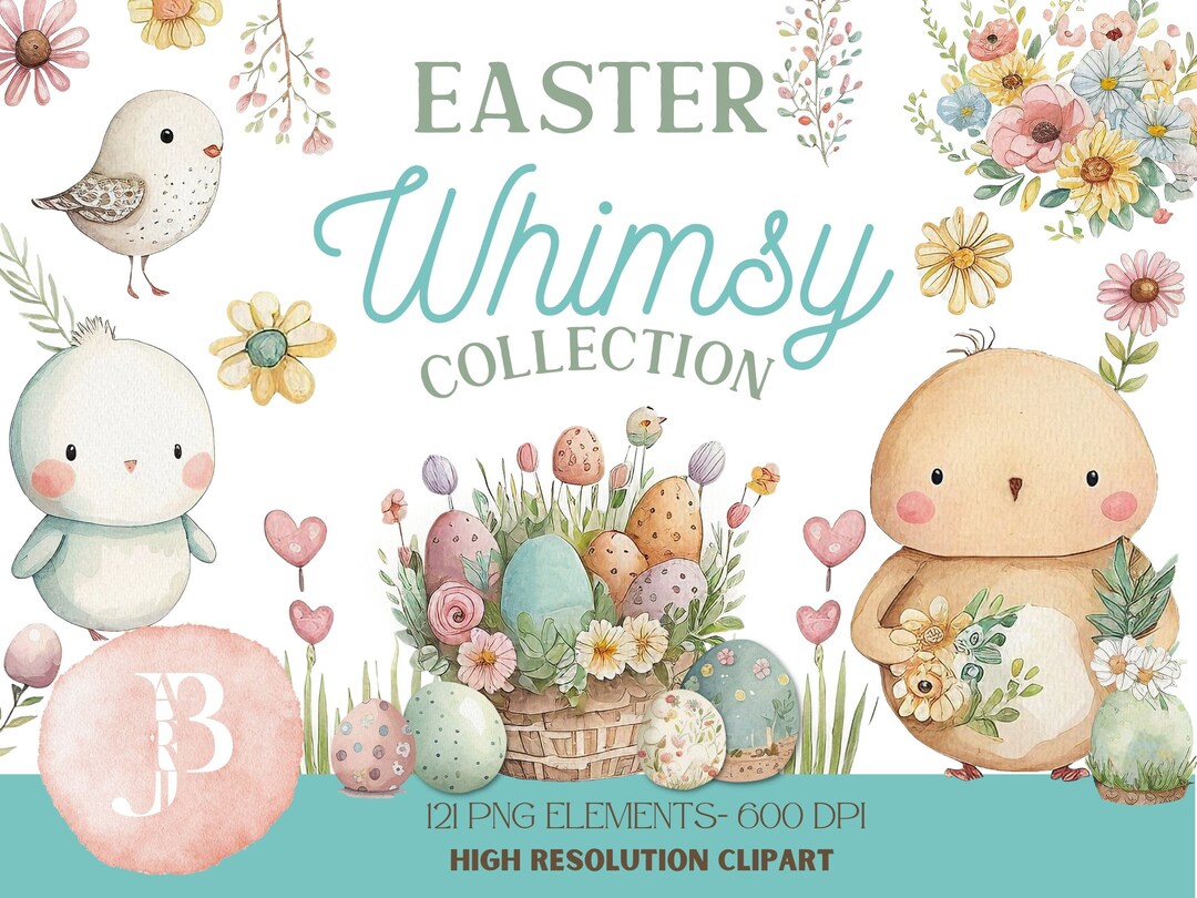Watercolor Easter Clipart Easter Whimsy Collection Digital - Etsy