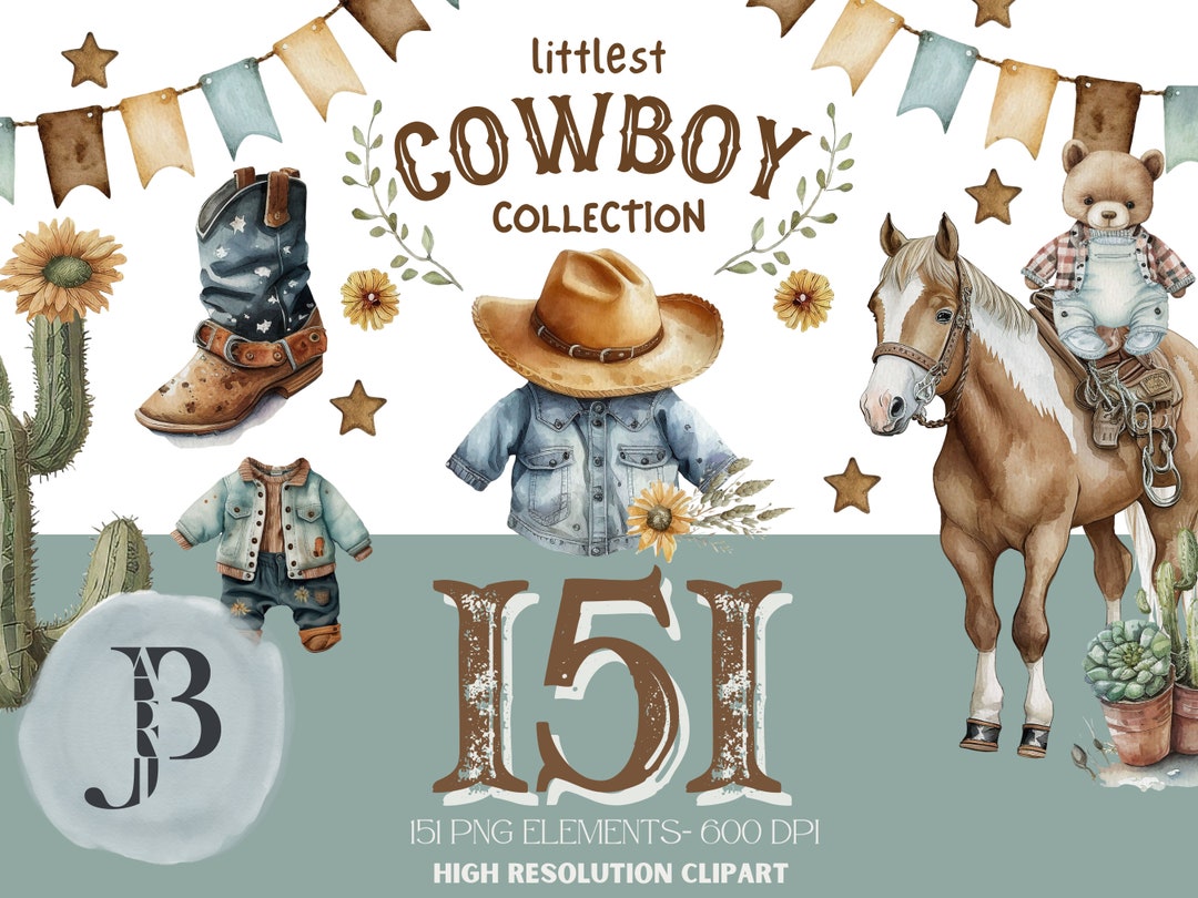 Watercolor Cowboy Baby Clipart, Littlest Cowboy - Baby Shower Clipart ...