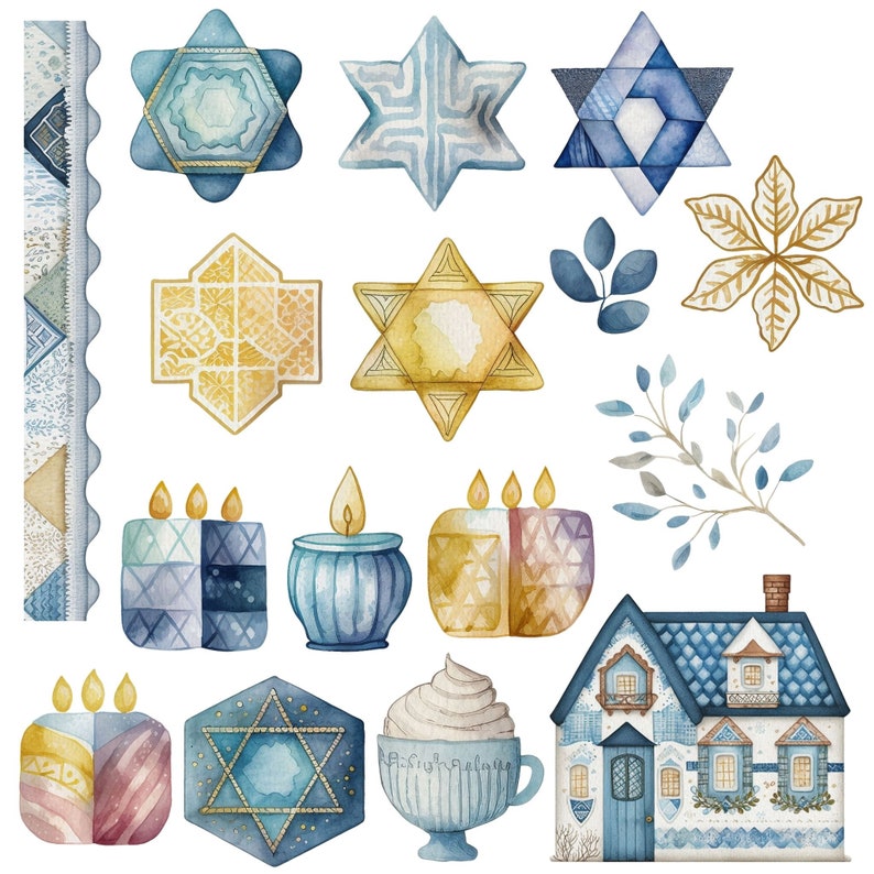 Quilted Winter Cottage Hanukkah Clipart Set - Etsy