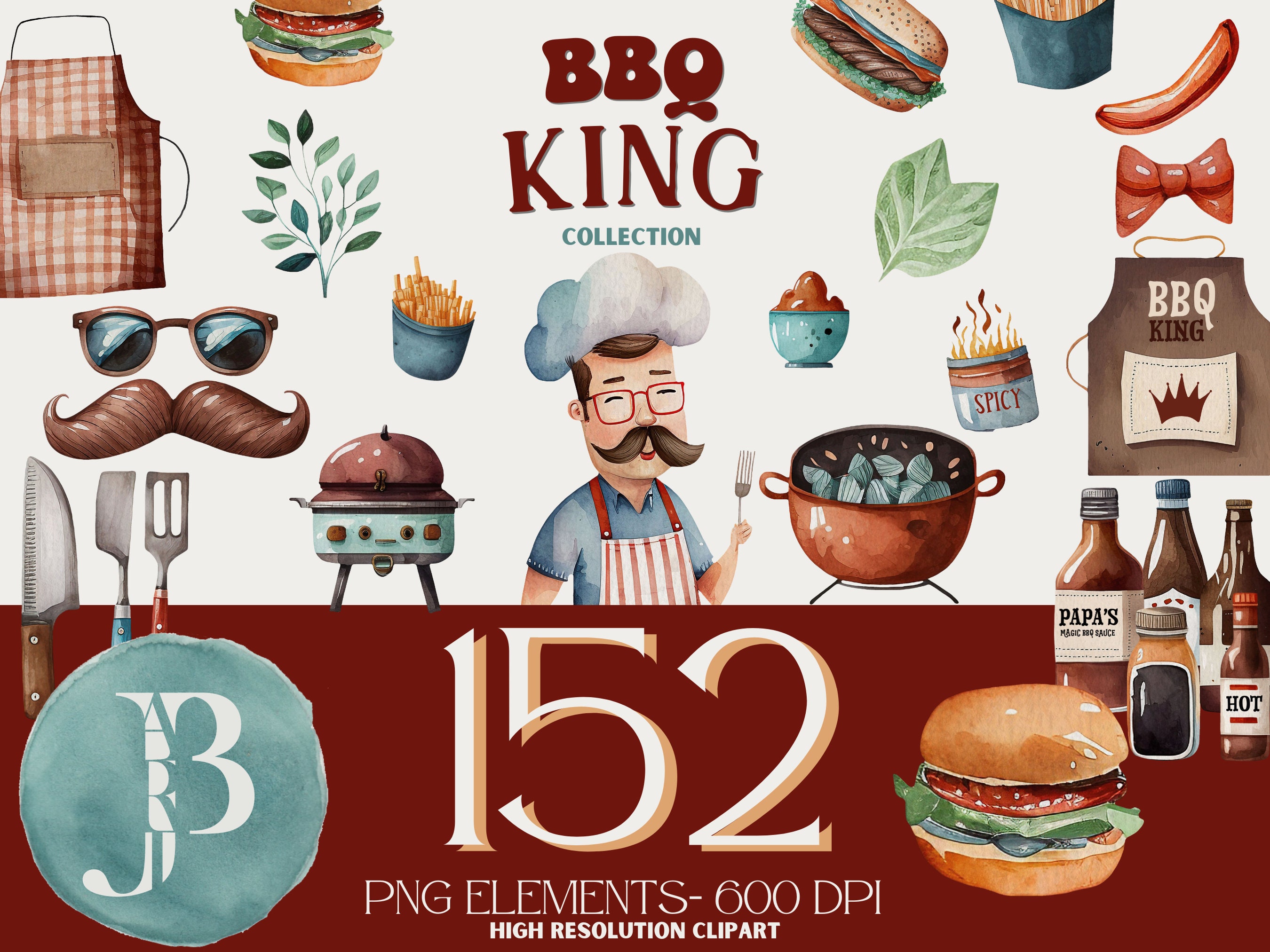 BBQ Grilling Dad Fathers Day Clipart, BBQ King Collection, Fathers Day ...